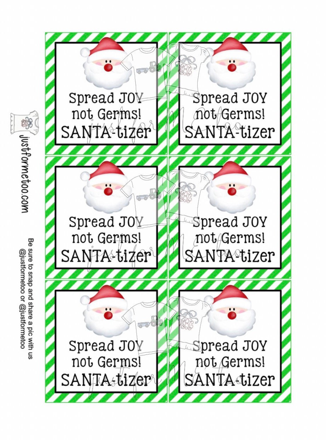 Santa-tizer Printable Tags Instant Download Christmas Tags - Etsy