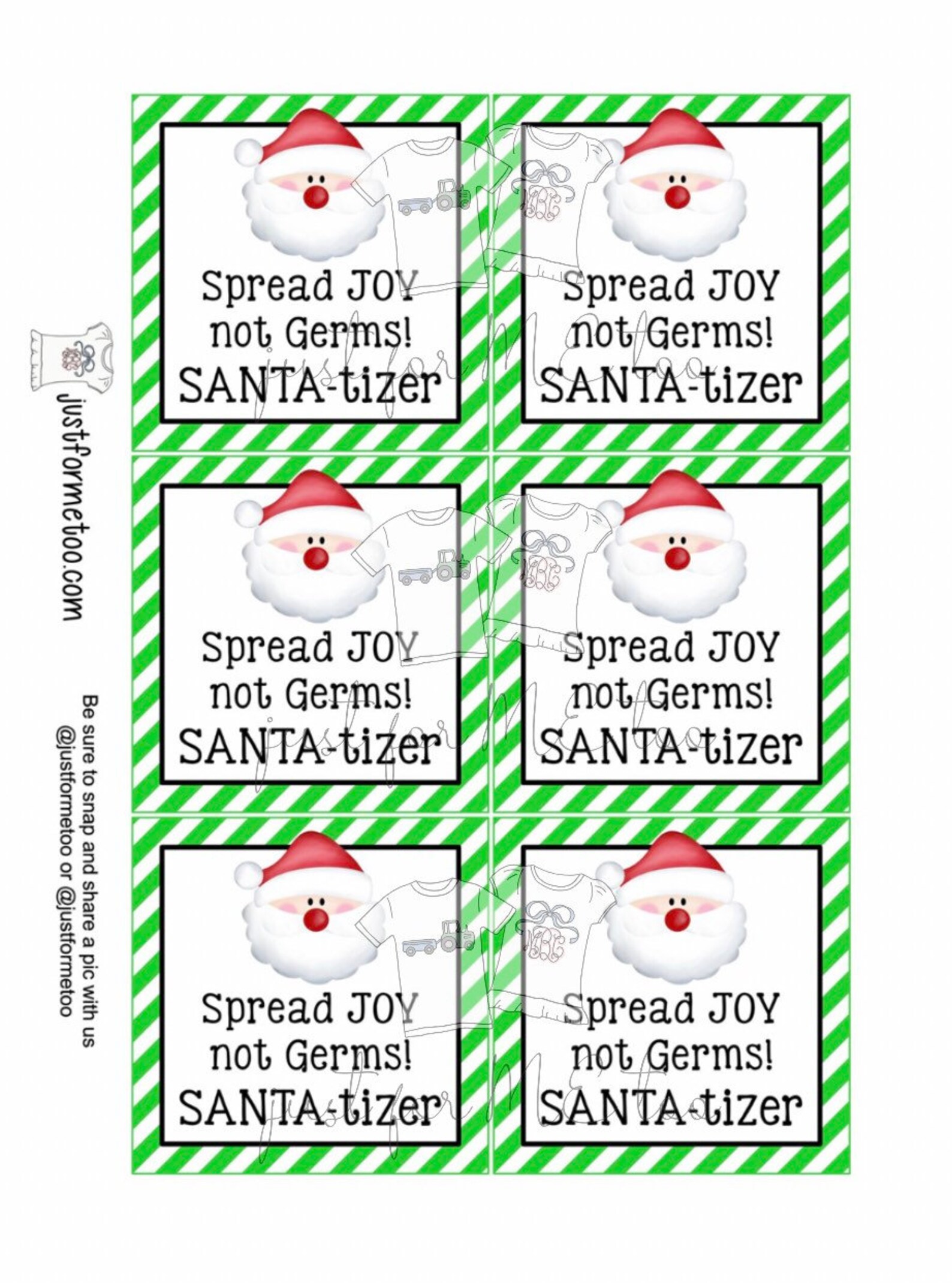 Santa-tizer Printable Tags Instant Download Christmas Tags - Etsy
