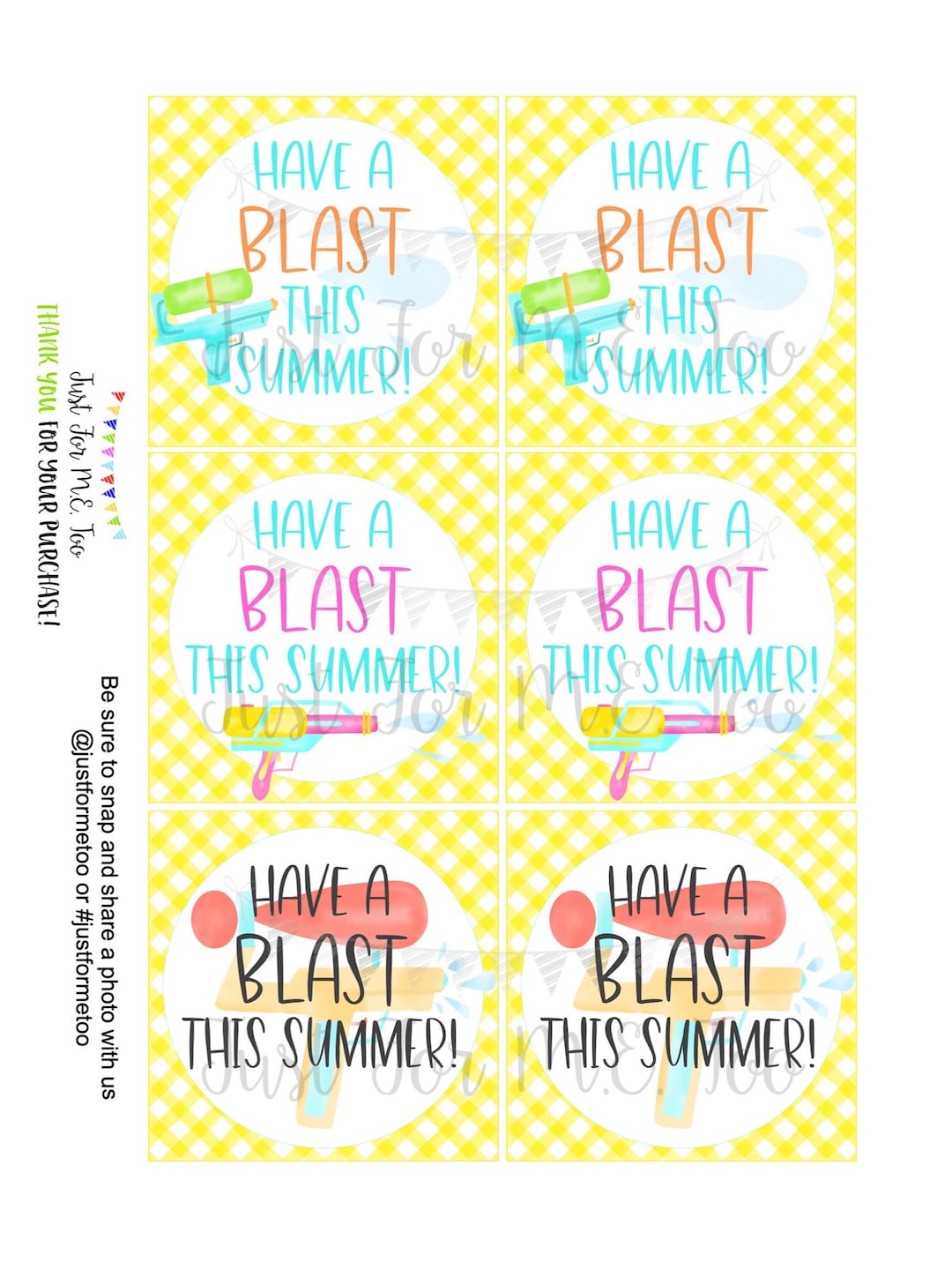Summer Printable, Water Gun Gift Tag, Blast Tag, Kids Tag, Friend ...
