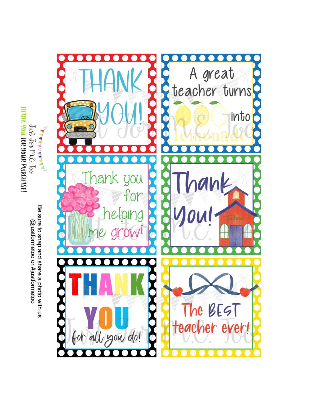 Teacher Appreciation Printable Tags, Instant Download, Teacher Tags ...