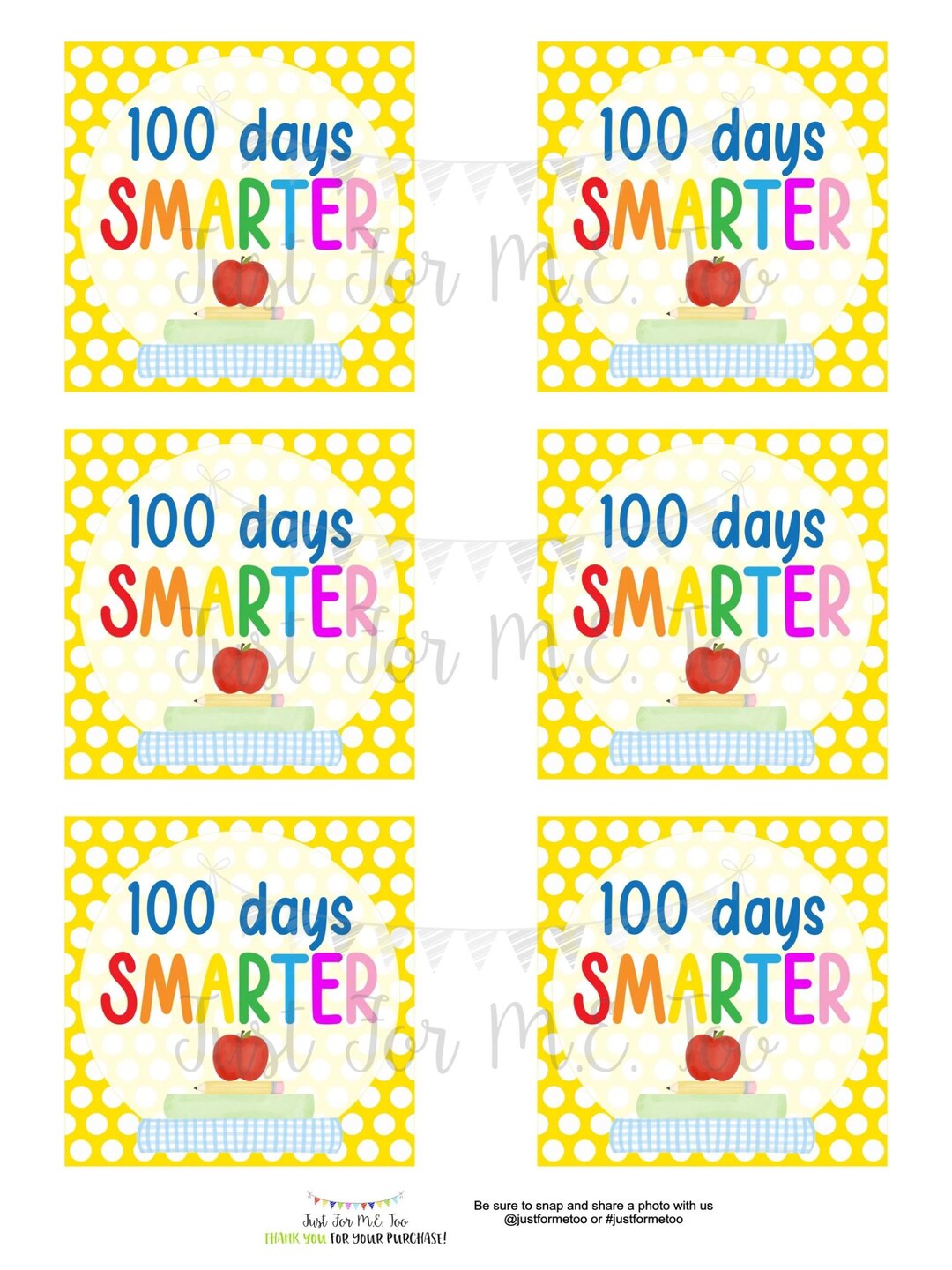 100 Days Smarter Printable Tags: School Lunchbox Notes (digital ...