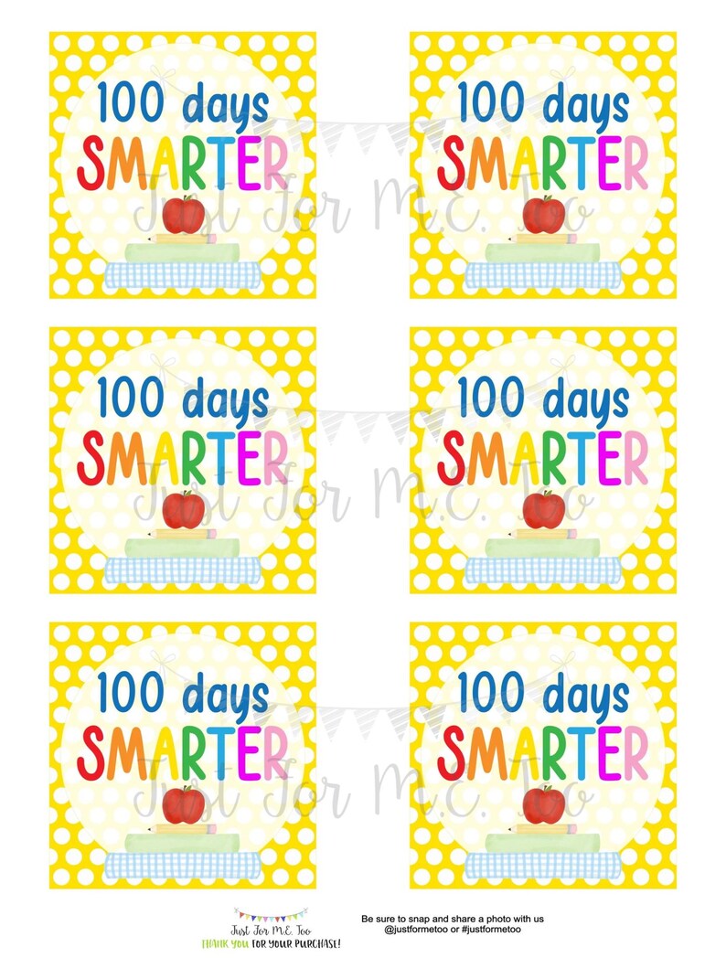 100 Days Smarter Printable Tags: School Lunchbox Notes (digital ...