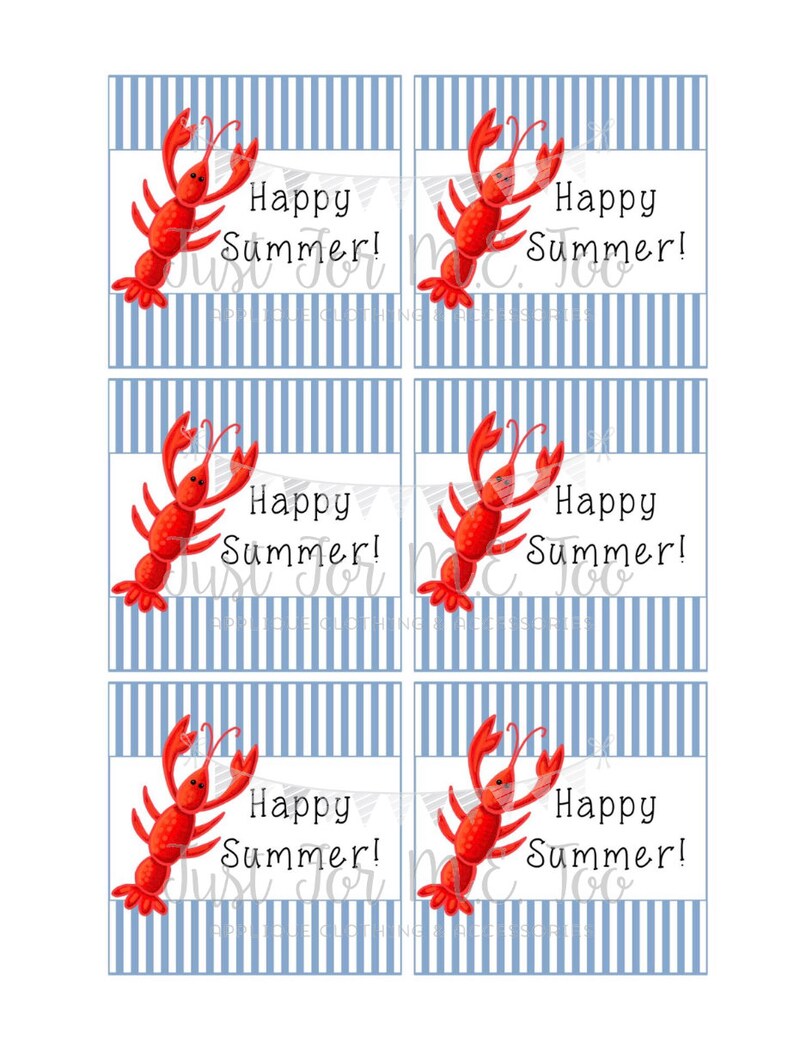 Instant Download Printable Lobster Tag Summer Party Tag - Etsy