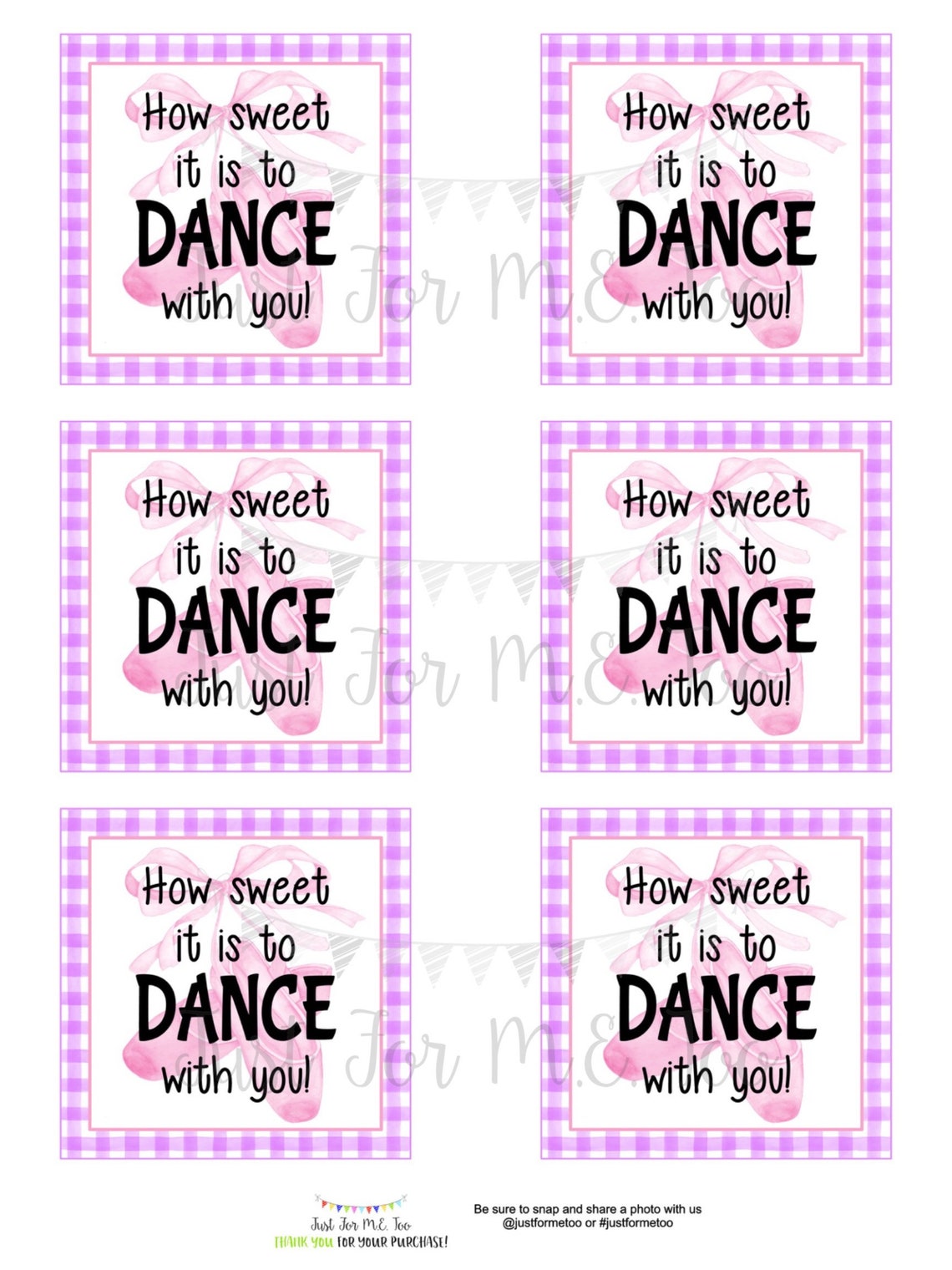 Ballet Recital Gift Tags: Printable Square Dance Tags (JPEG) - Etsy