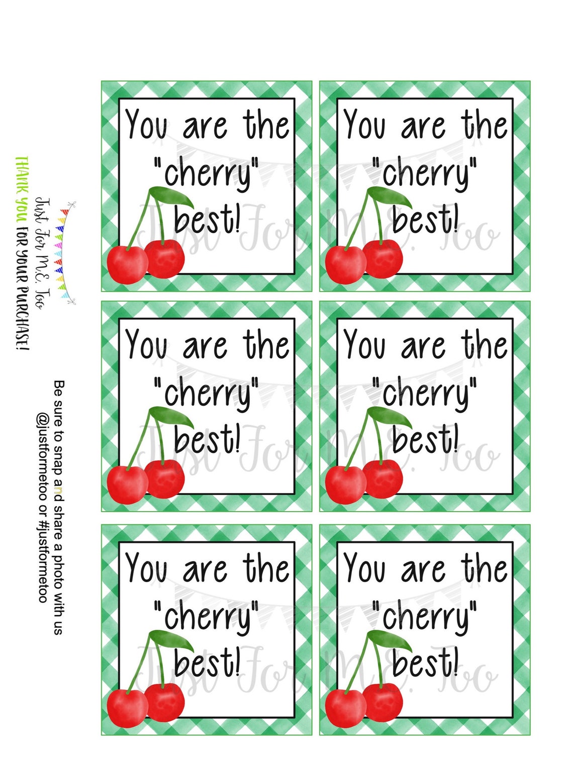 Instant Download Printable Cherry Tag, Summer Party Tag, Cherry ...