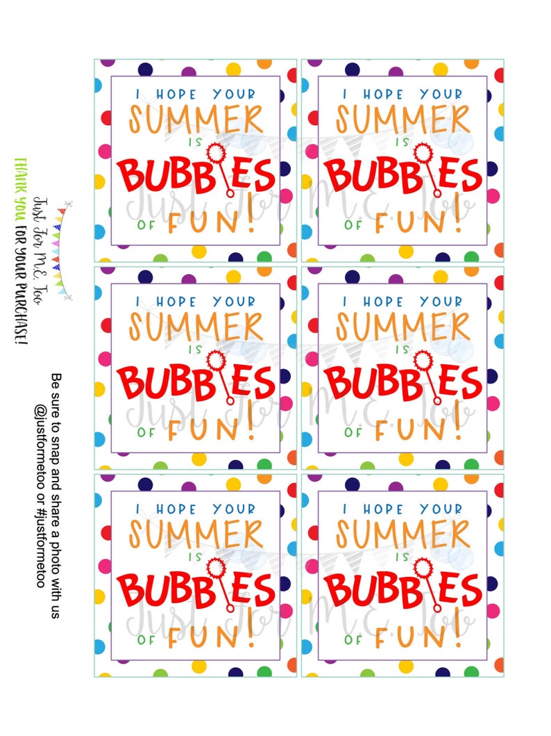 Summer Printable Bubble Gift Tag Summer Bubbles Kids Tag - Etsy