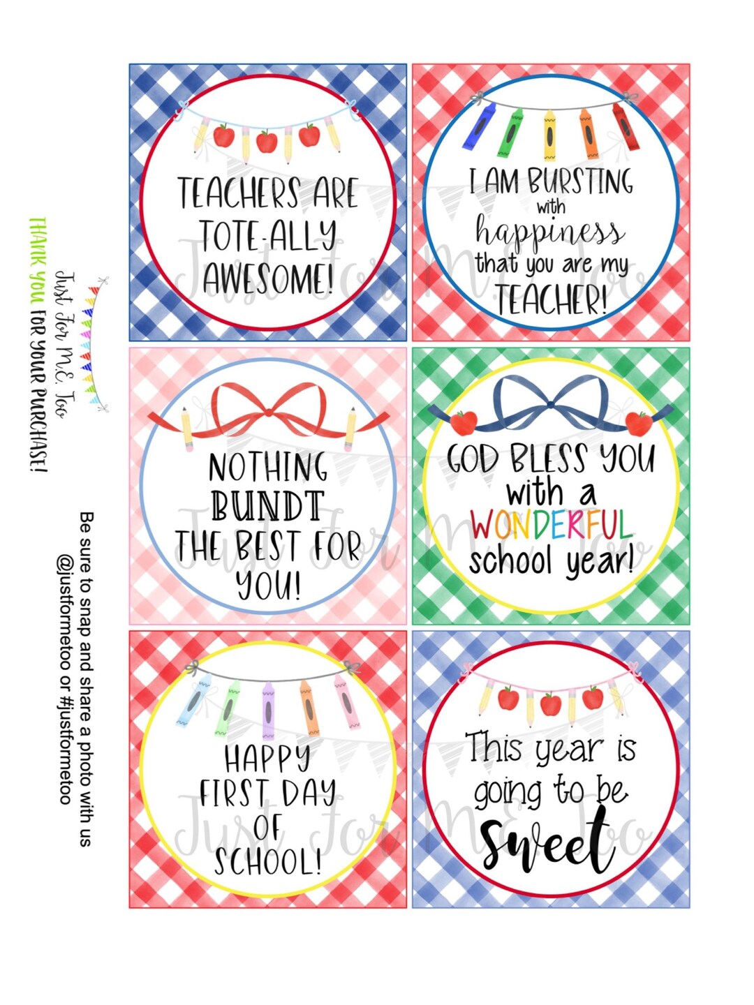 Back to School Printable Tags, Instant Download, Teacher Tags, Square ...