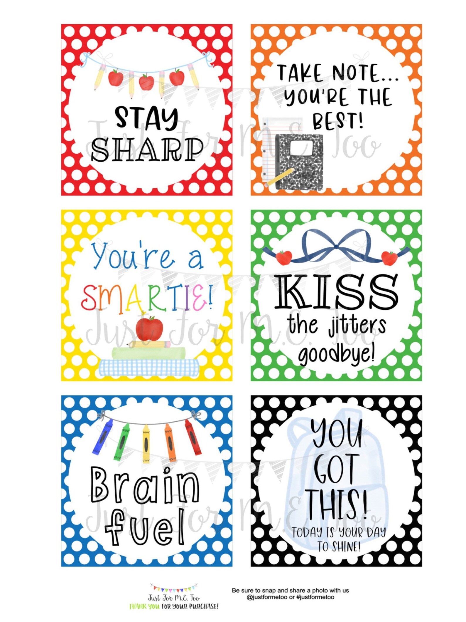 Test Encouragement Tags: School Printable Notes (JPG) - Etsy