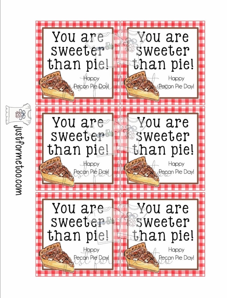 Pecan Pie Printable Tags Instant Downloadsweeter Than Pie - Etsy