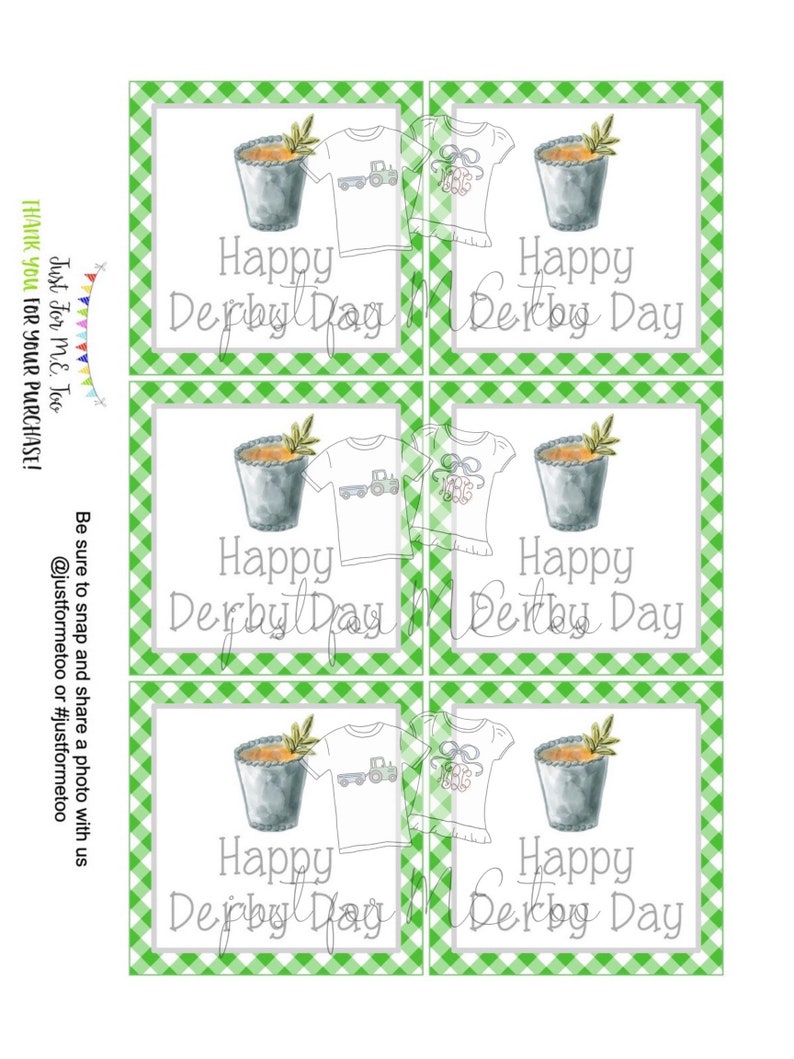 Derby Printable Tags, Instant Download, Derby Day, Square, Printable ...