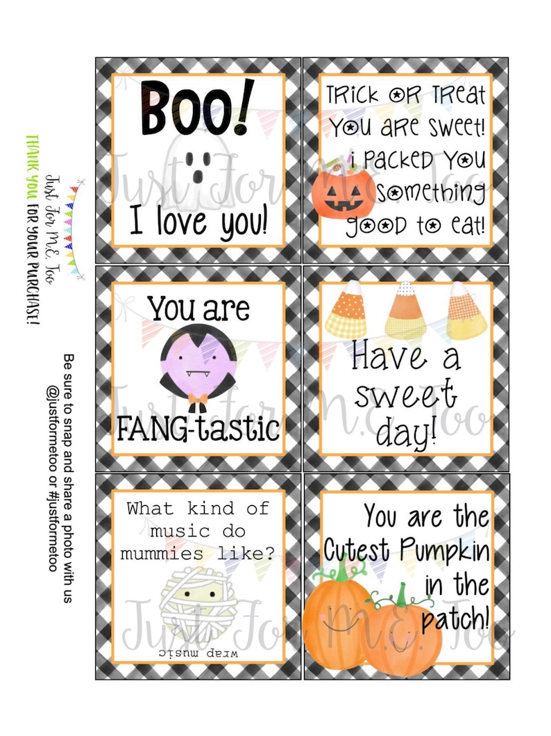 Halloween Lunchbox Notes Printable Tags October Fall School | Etsy