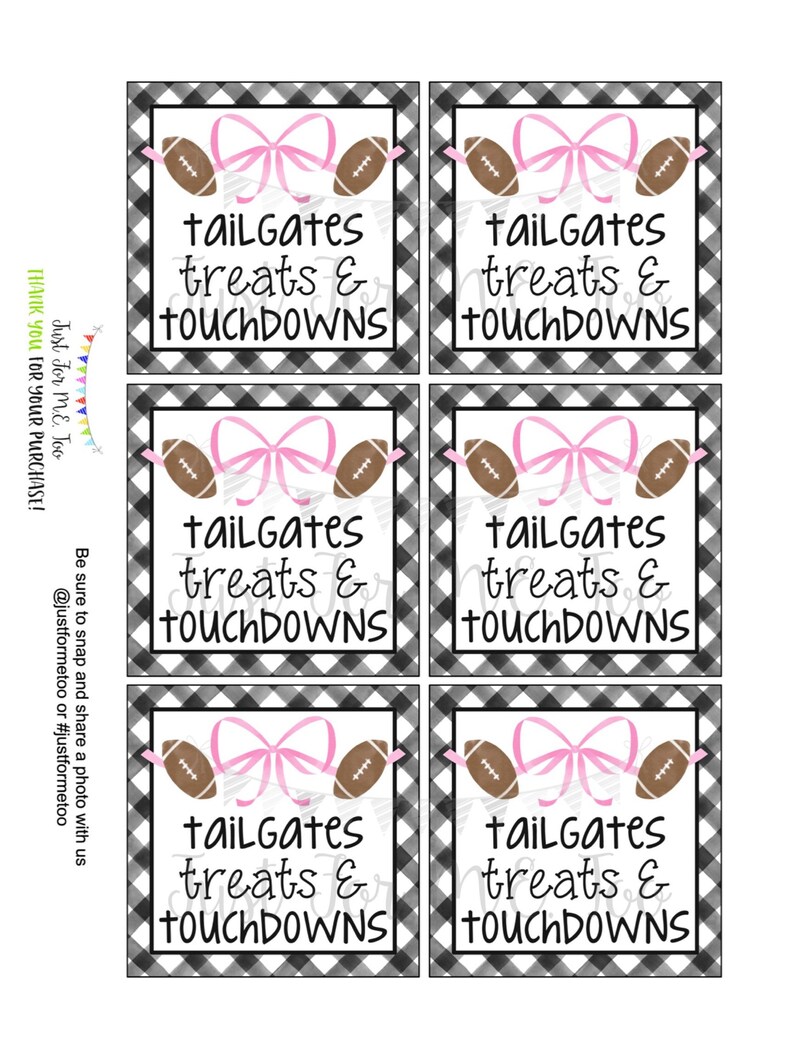 Tailgate Party Favor Tags: Football Treats, Game Day (instant Download ...