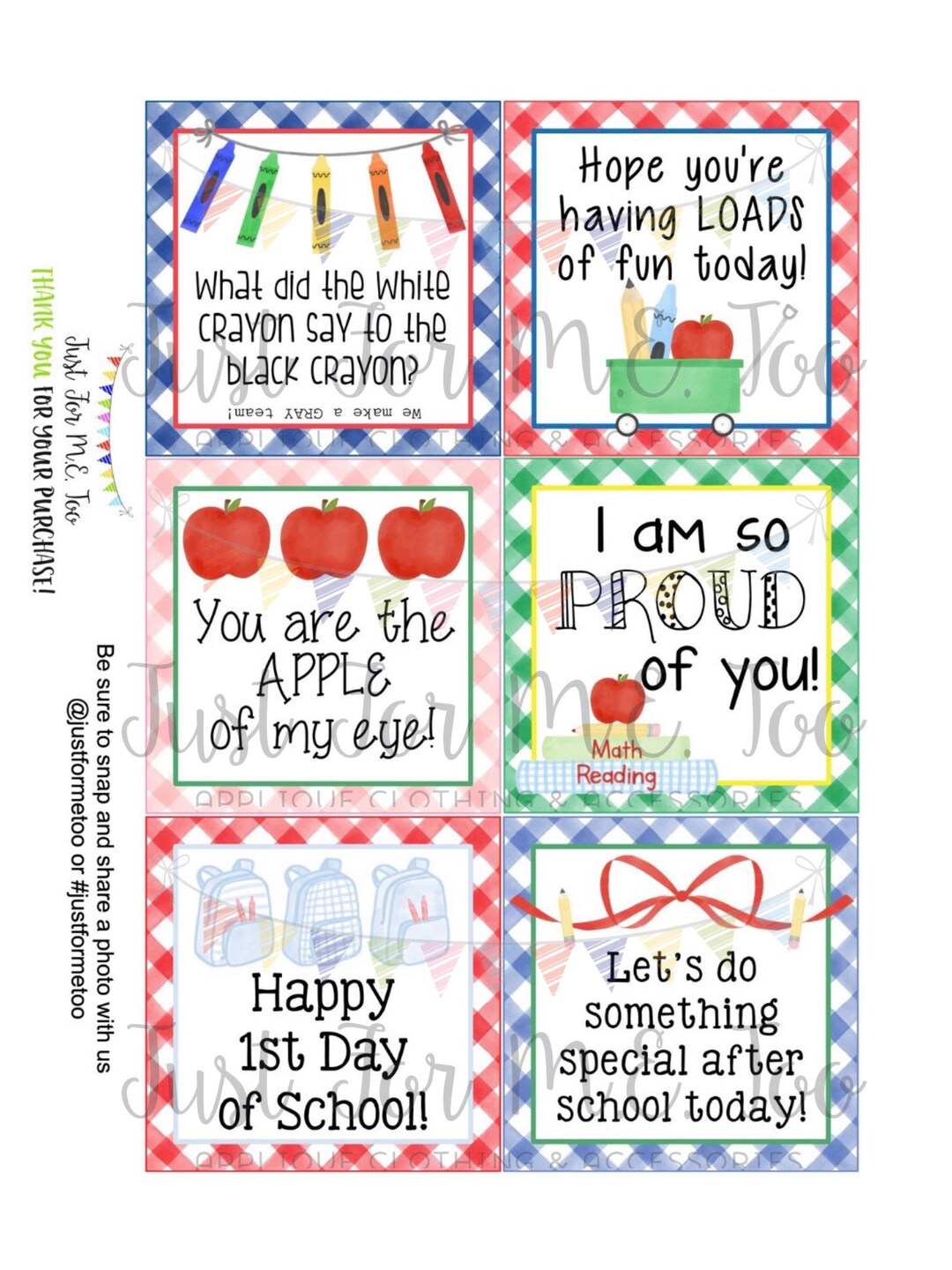 Lunchbox Notes Printable Tags, Back to School, First Day of School Tags ...