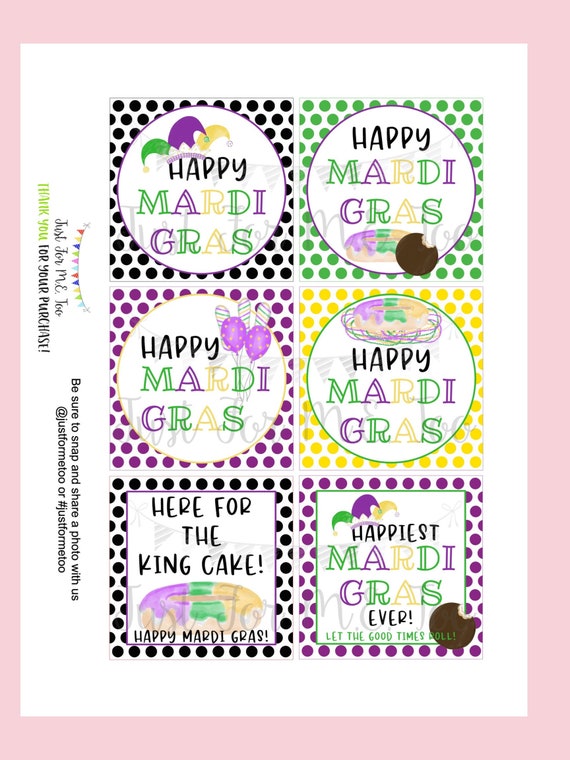 Mardi Gras Printable Tags Instant Download King Cake - Etsy