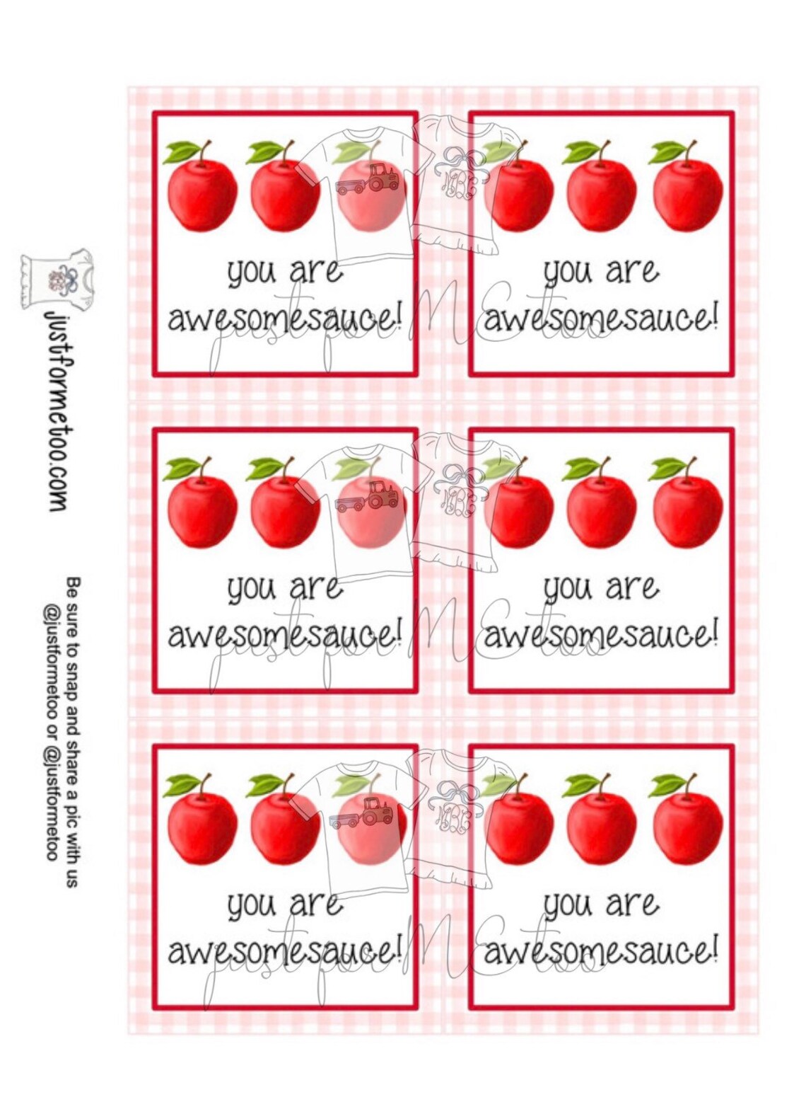 Apple Printable Tags You Are Awesomesauce Instant Download | Etsy
