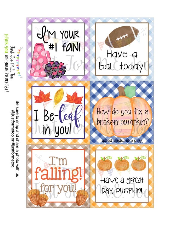 Lunchbox Notes Printable Tags Pumpkin Fall School Tags - Etsy