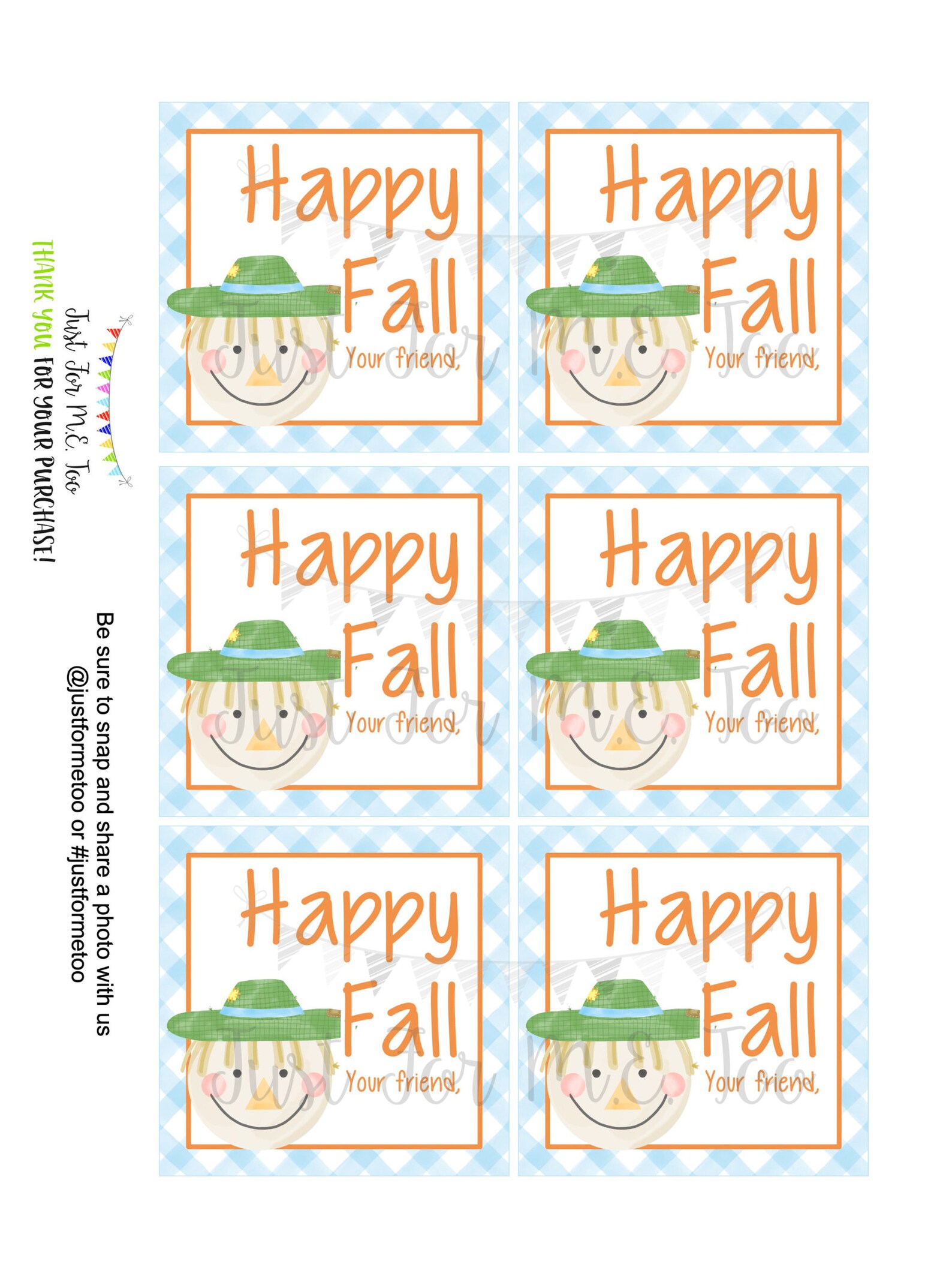 Fall Scarecrow Gift Tags: Printable Lunchbox Notes (JPG) - Etsy