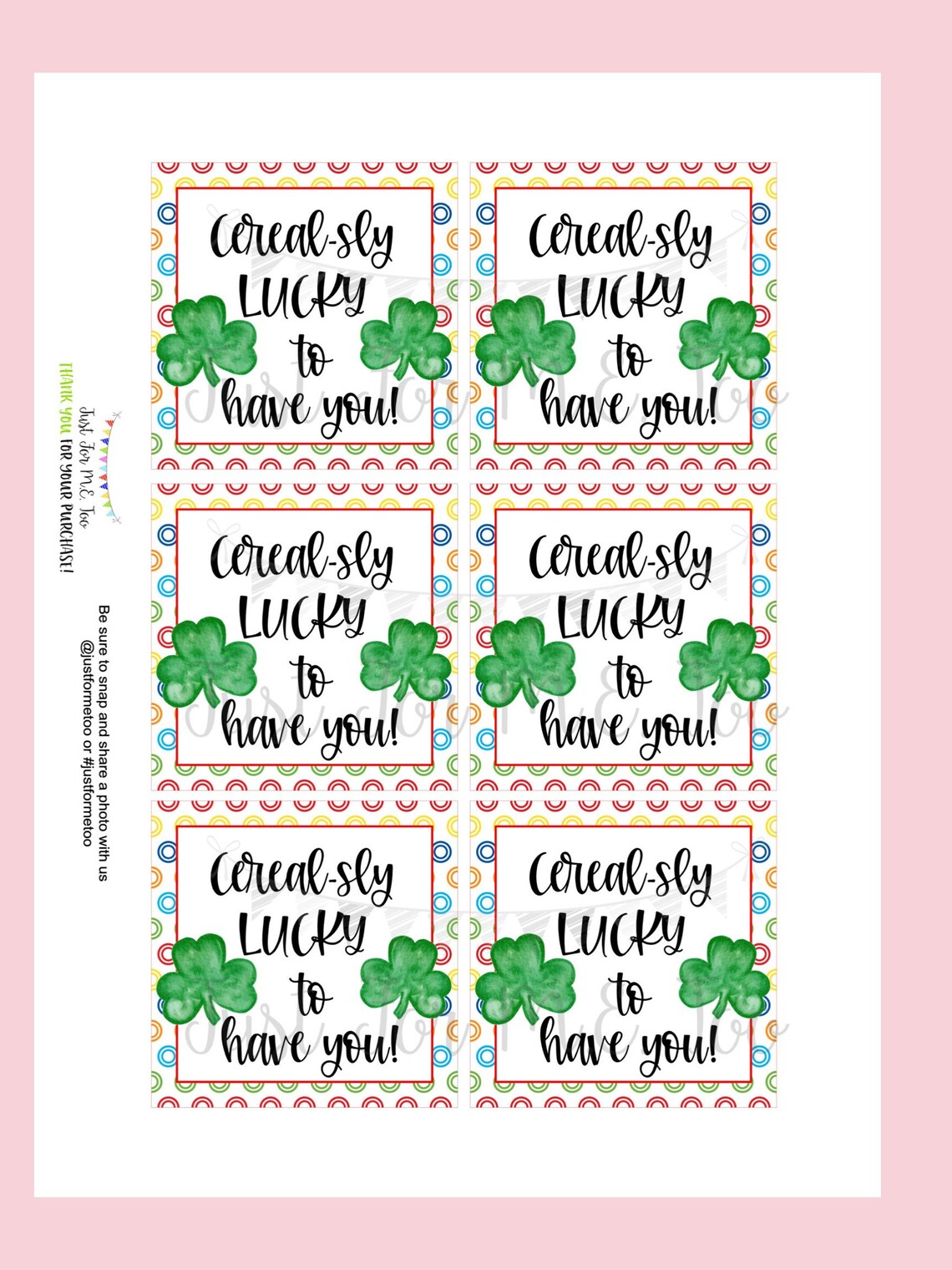 Cerealsly Lucky Printable Tags Instant Download Lucky Friend - Etsy