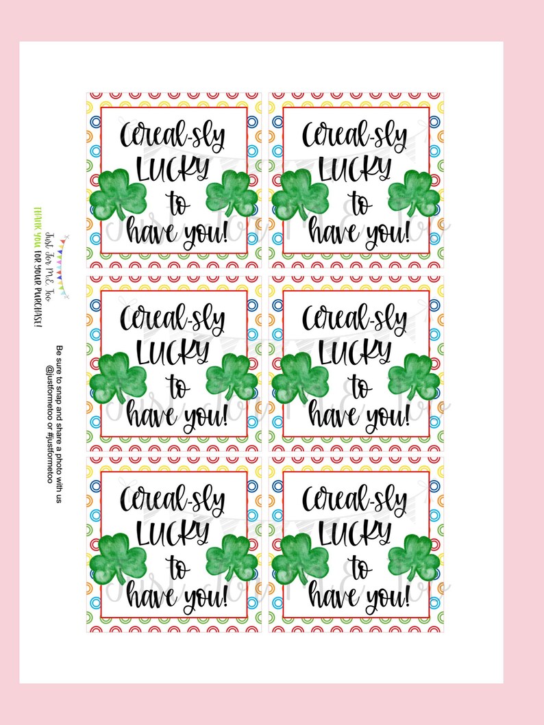 Cerealsly Lucky Printable Tags Instant Download Lucky Friend | Etsy