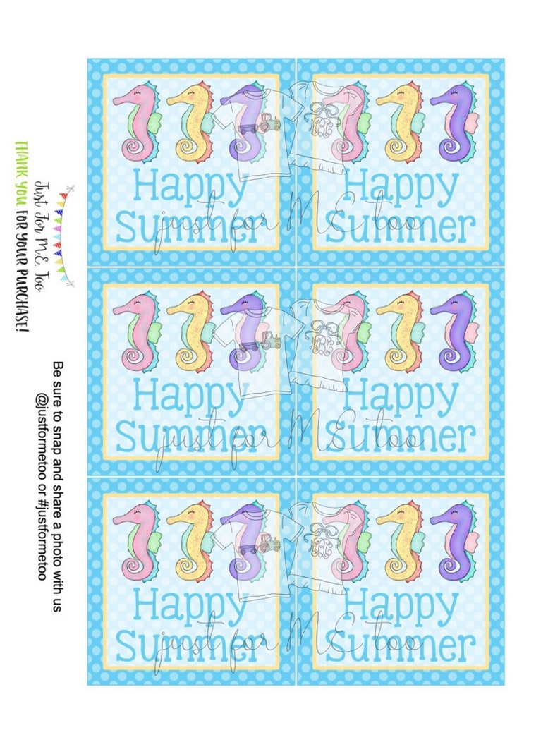 Happy Summer Printable Tags Sea Horse Instant Download - Etsy