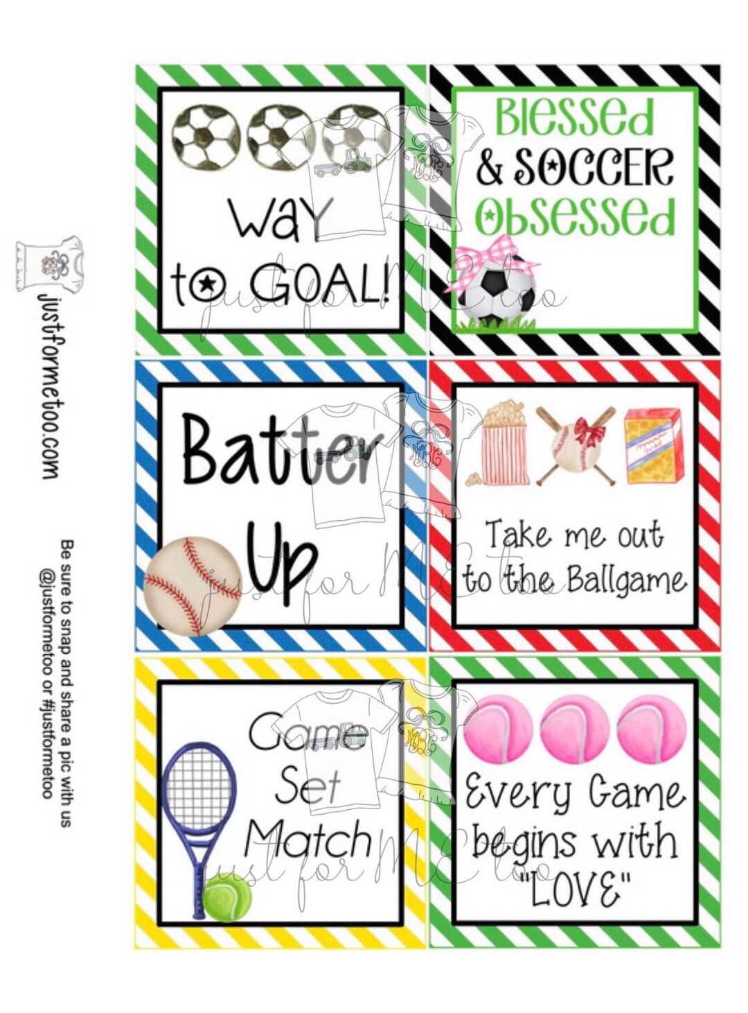Sports Printable Tags, Instant Download, Sport Tags, Square Gift Tags ...