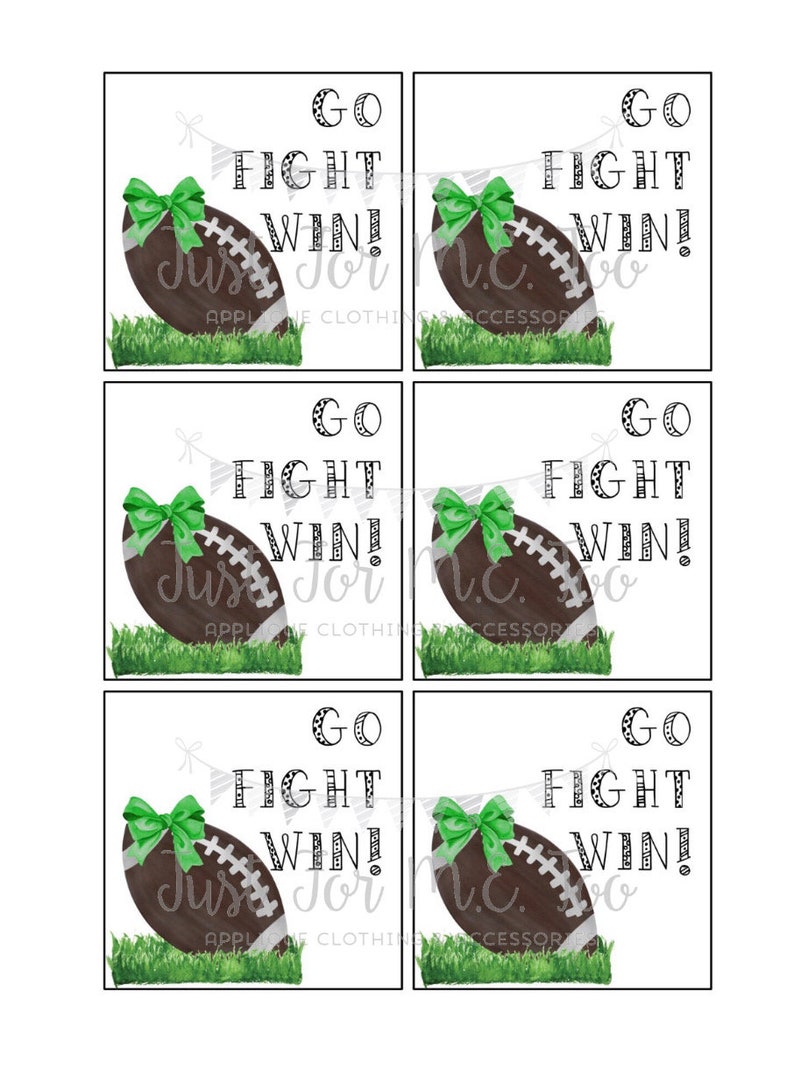 Football Printable Tags Go Fight Win Instant Download - Etsy