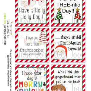 Christmas Lunchbox Notes Printable Tags, December Lunch Notes, School ...