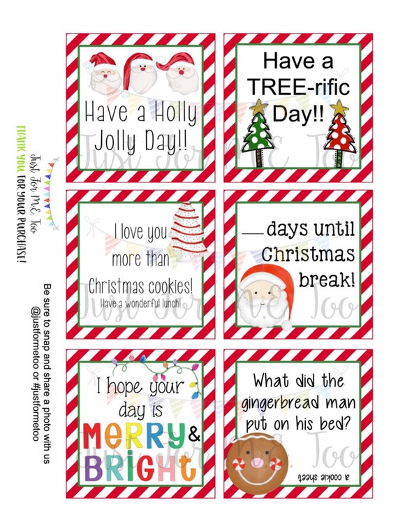 Christmas Lunchbox Notes Printable Tags December Lunch Notes - Etsy