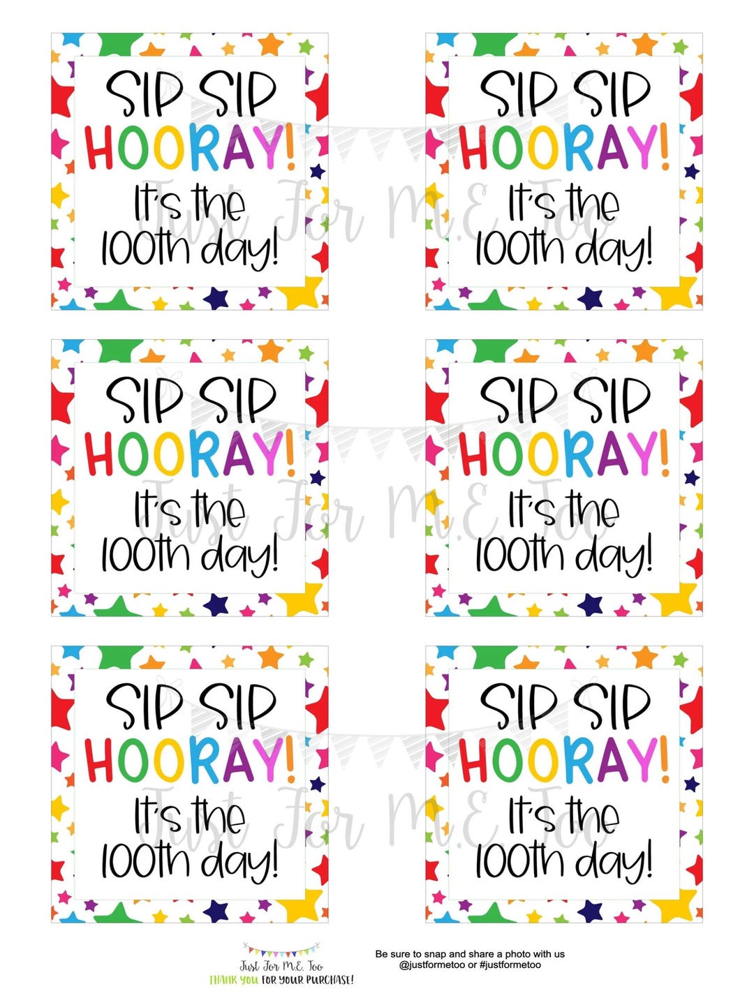 School Printable Tags, 100th Day of School, Sip Sip Hooray, School Tags ...