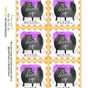 Halloween Printable Tags, Instant Download, Drink up Witches, Square ...