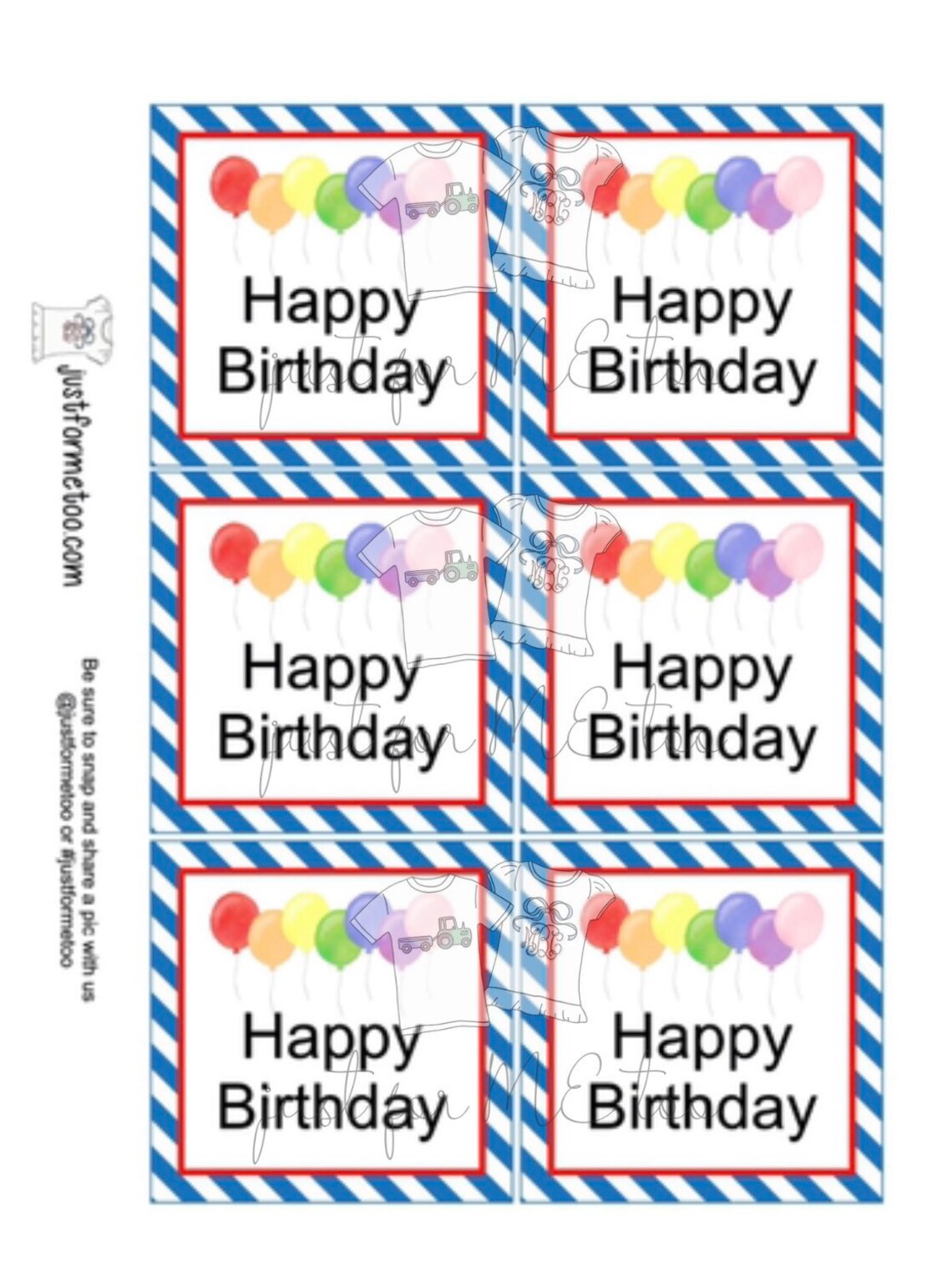 Happy Birthday Digital Tags Printable Party Tags Birthday - Etsy