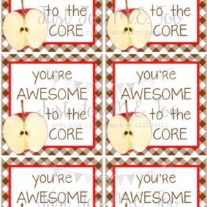 Apple Printable Tags, You're Awesome to the Core, Instant Download ...
