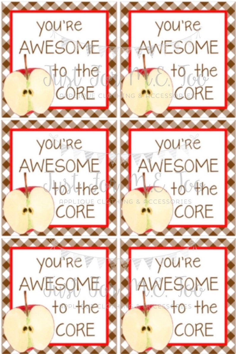 Apple Printable Tags, You're Awesome to the Core, Instant Download ...