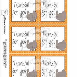 Thanksgiving Printable Tags, Instant Download, Thankful for You, Turkey ...