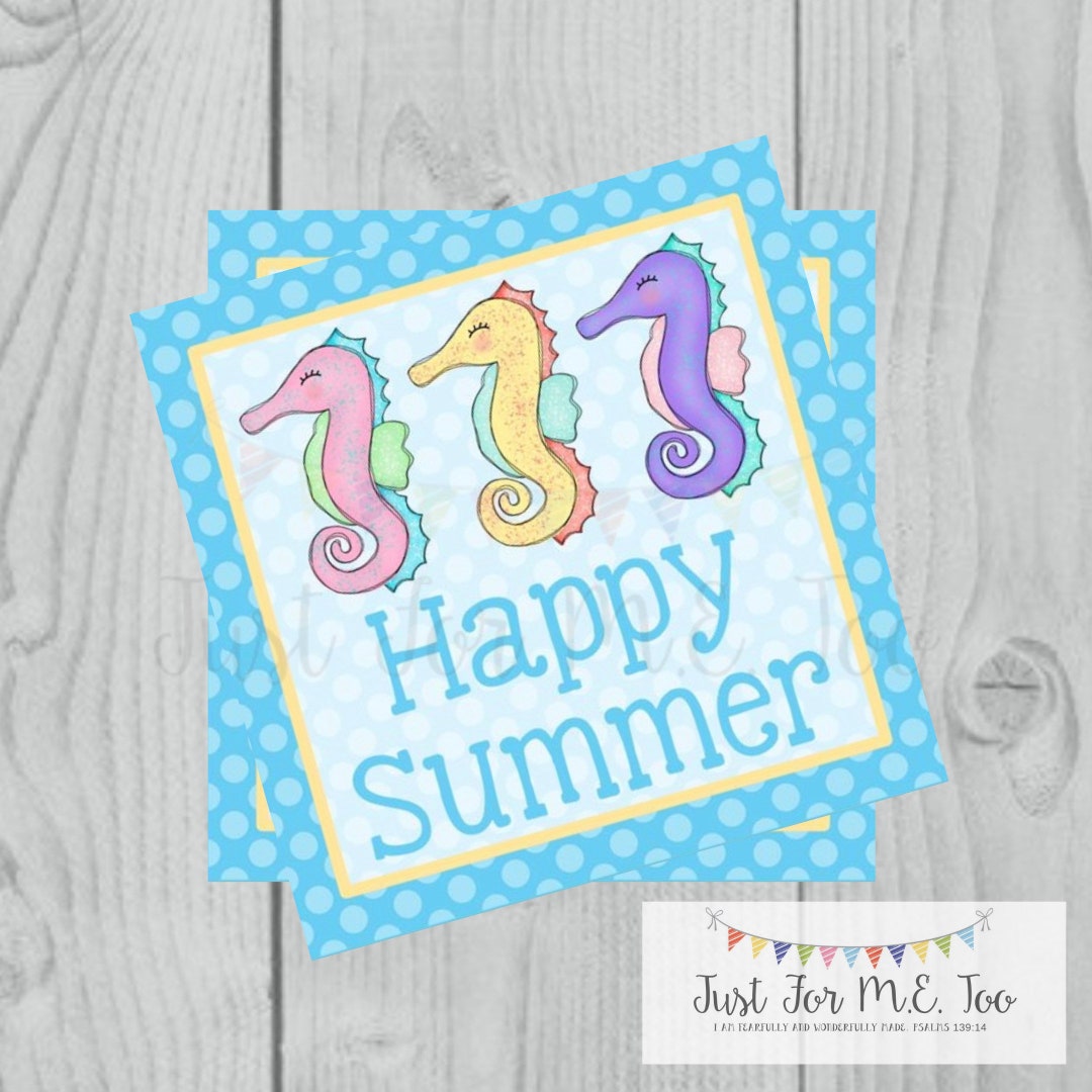 Happy Summer Printable Tags, Sea Horse, Instant Download, Summer Tags ...