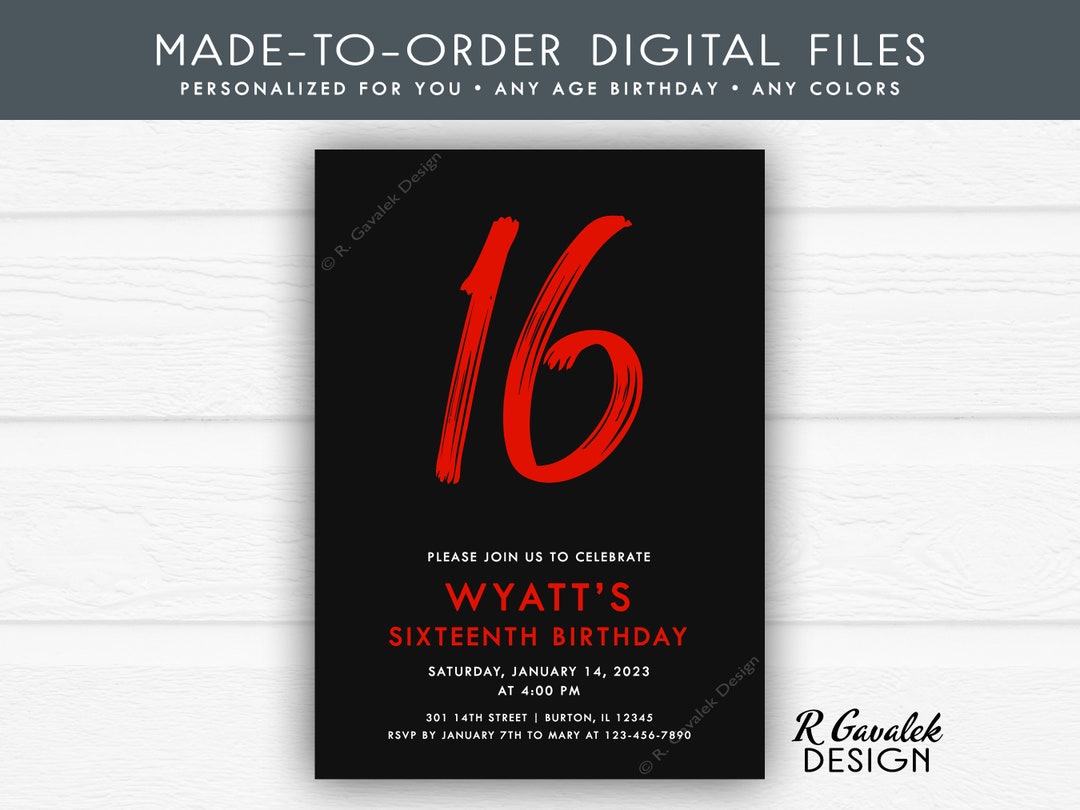 16th Birthday Invitation | Personalized Printable | Teen Boy Birthday ...