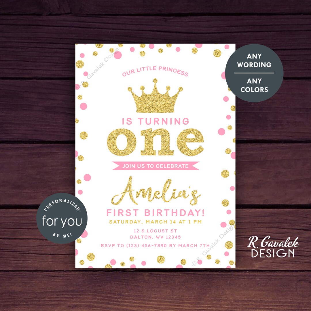 Princess 1st Birthday Invitation | Personalized Printable | First ...