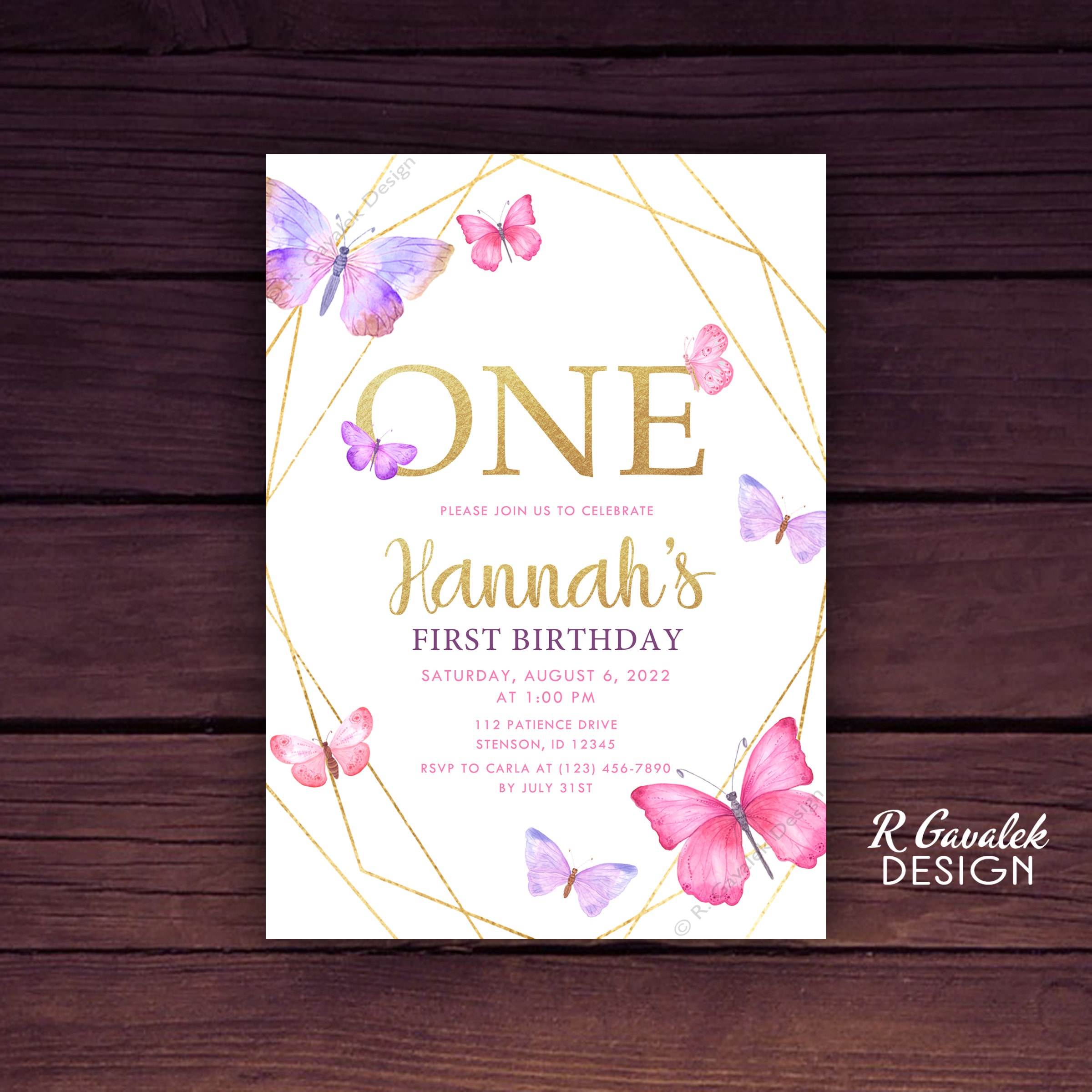 Butterfly First Birthday Invitation Personalized Printable | Etsy