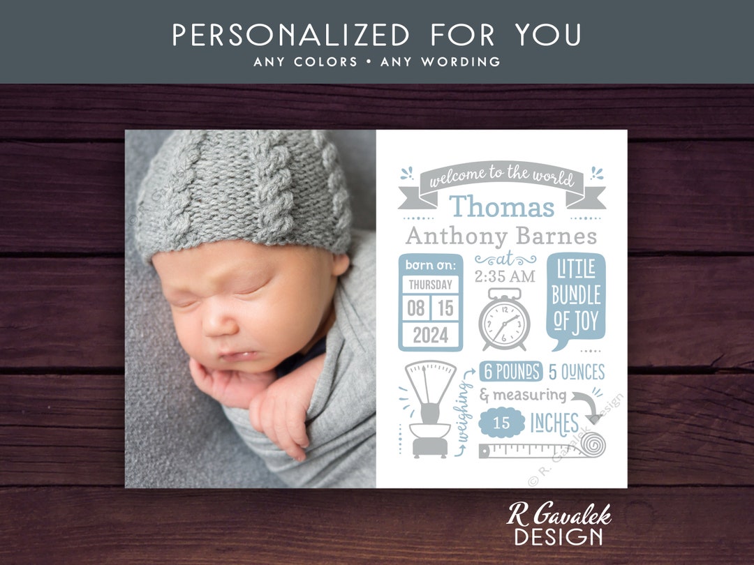 Birth Stats Announcement Card Personalized Printable Birth Announcement ...