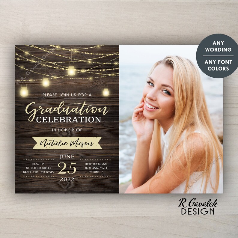 Rustic Graduation Party Invitation Custom Printable | Etsy