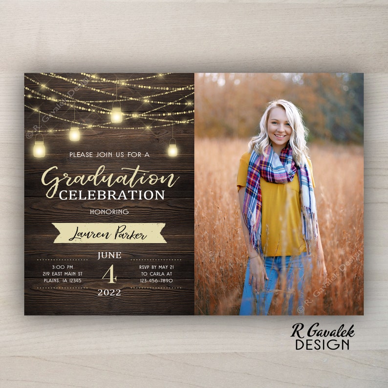 Rustic Graduation Party Invitation Custom Printable | Etsy