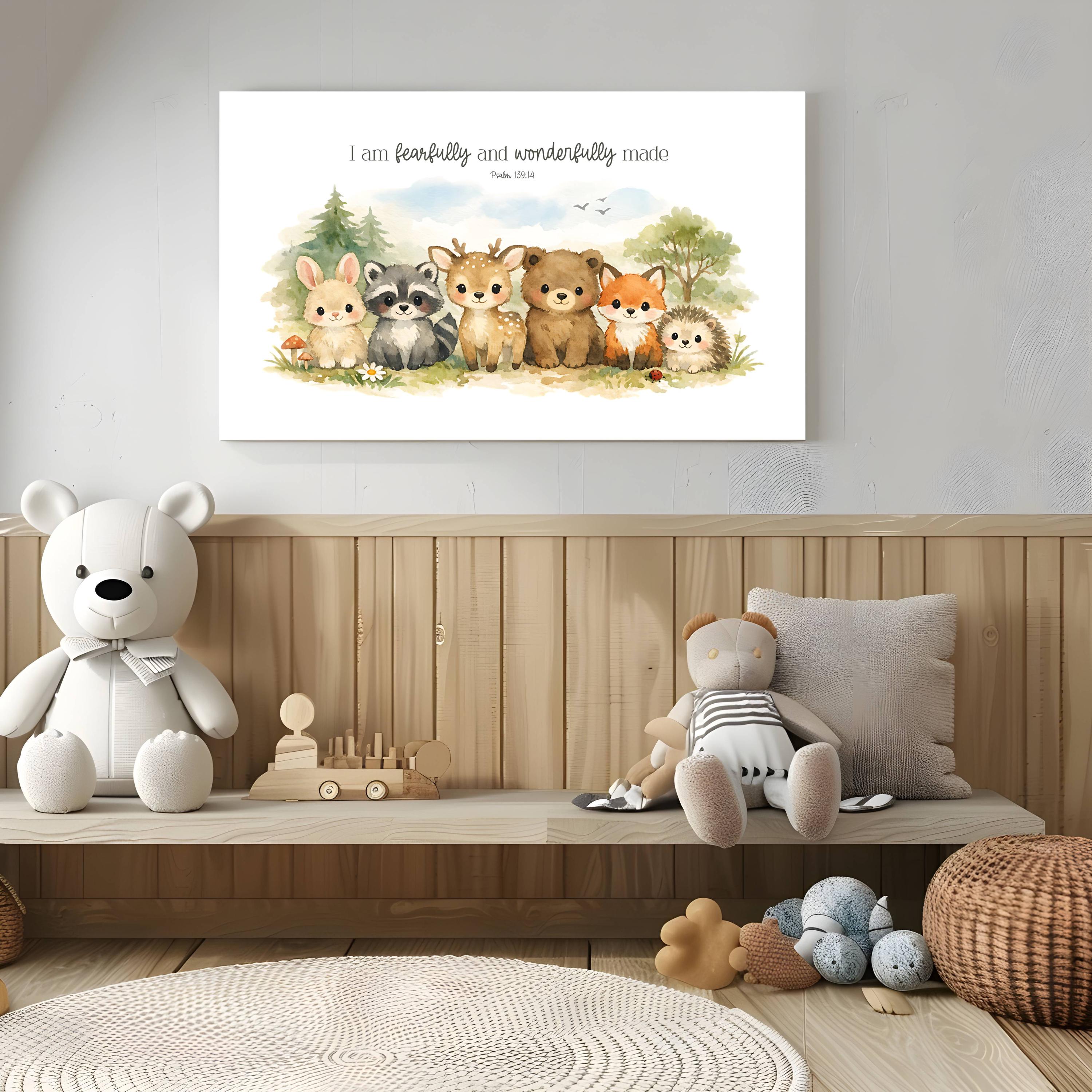 Woodland Nursery Scripture Canvas, Forest Animal Christian Bible Verse ...