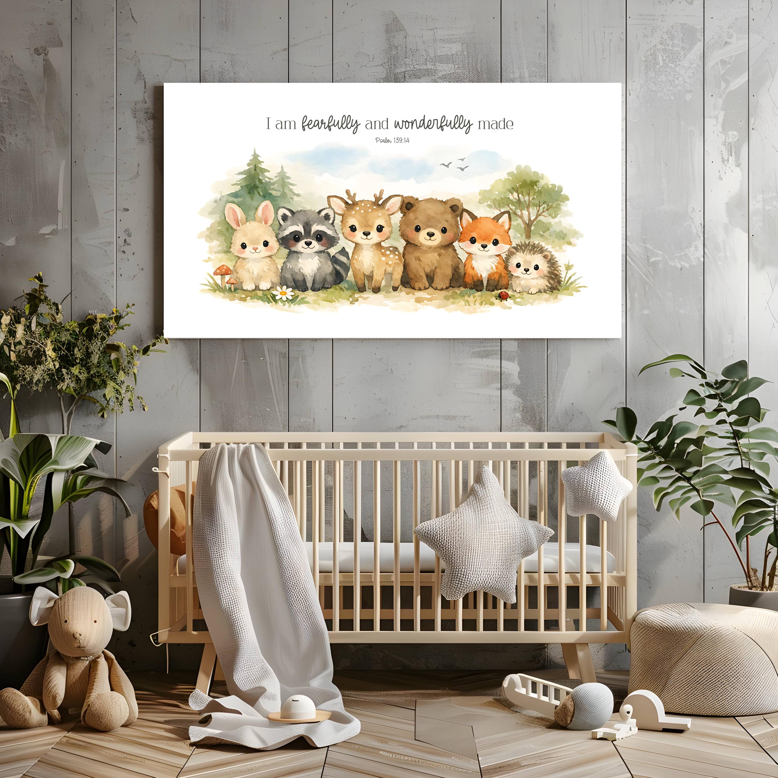 Woodland Nursery Scripture Canvas, Forest Animal Christian Bible Verse ...