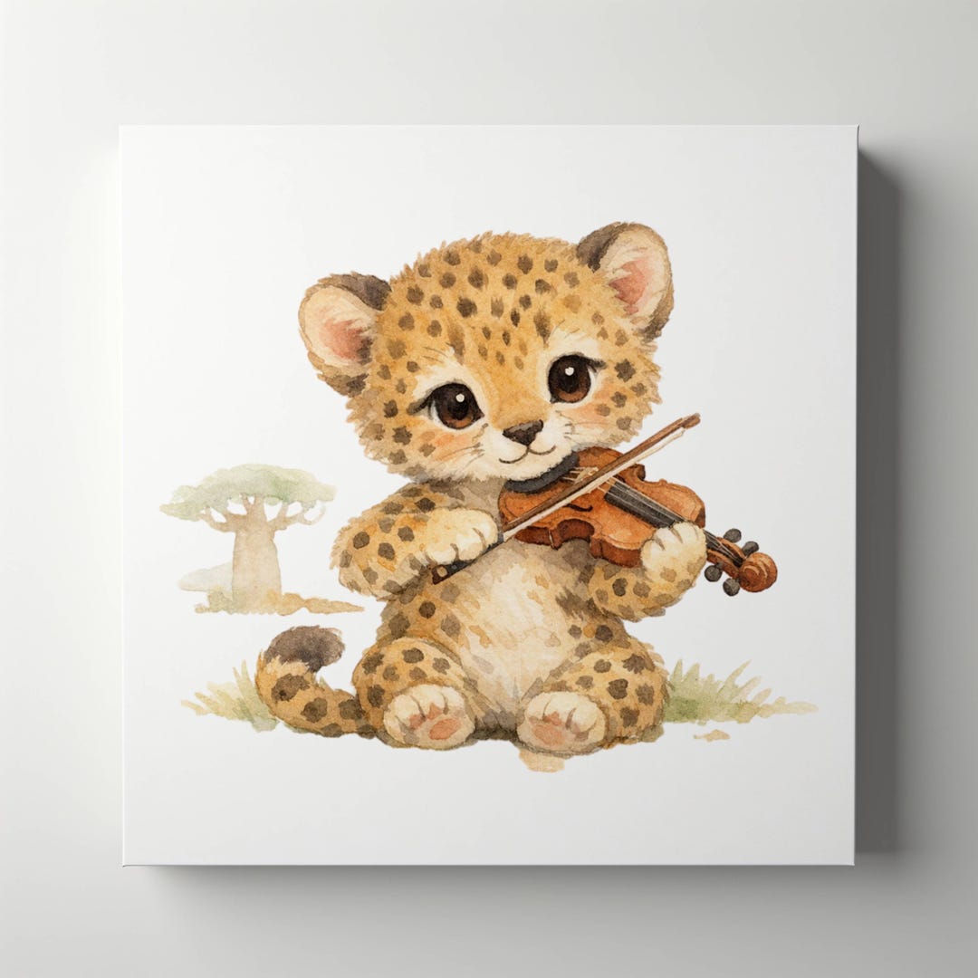 Safari Cheetah Violin Drum Nursery Canvas, Zoo Animal Instrument Wall ...