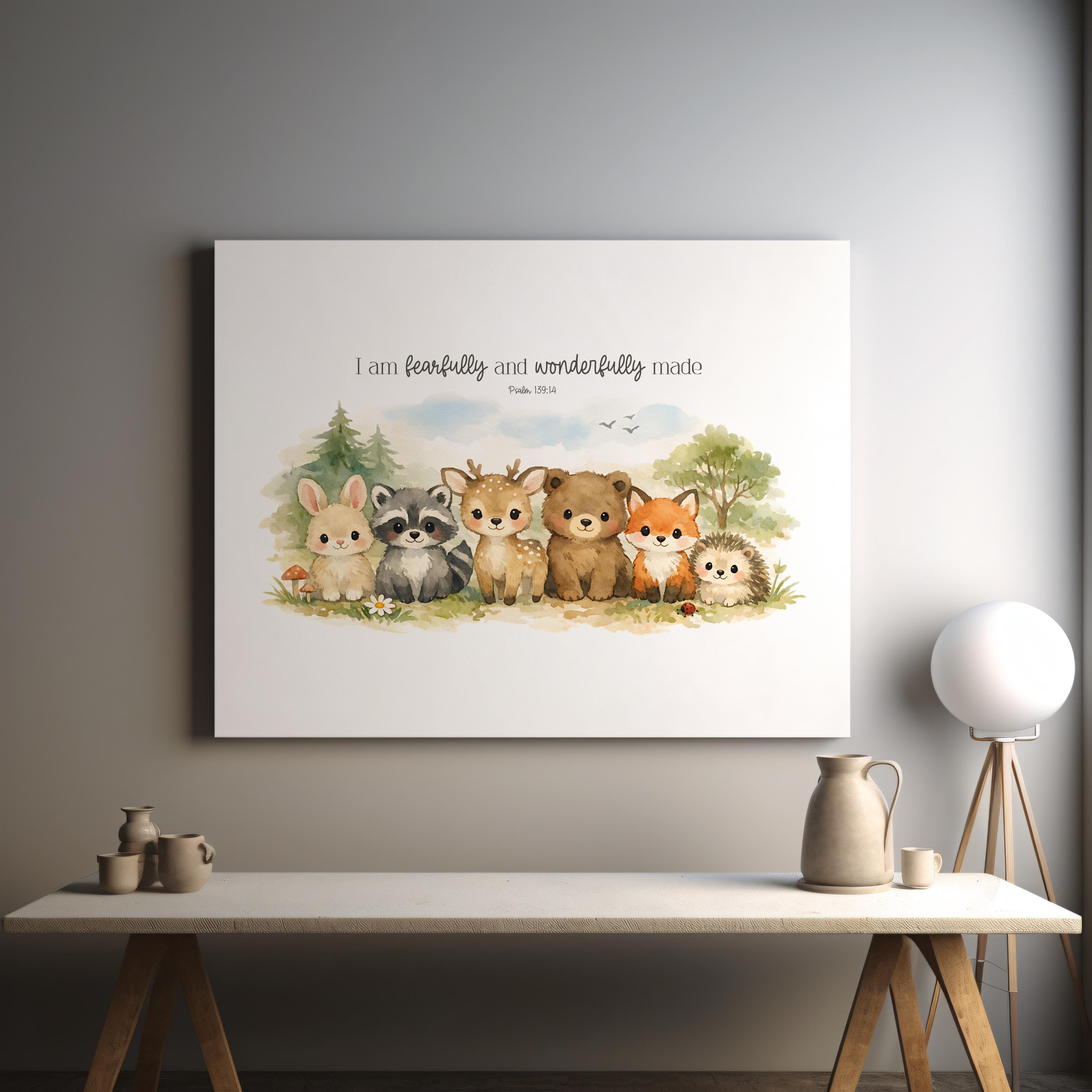 Woodland Nursery Scripture Canvas, Forest Animal Christian Bible Verse ...