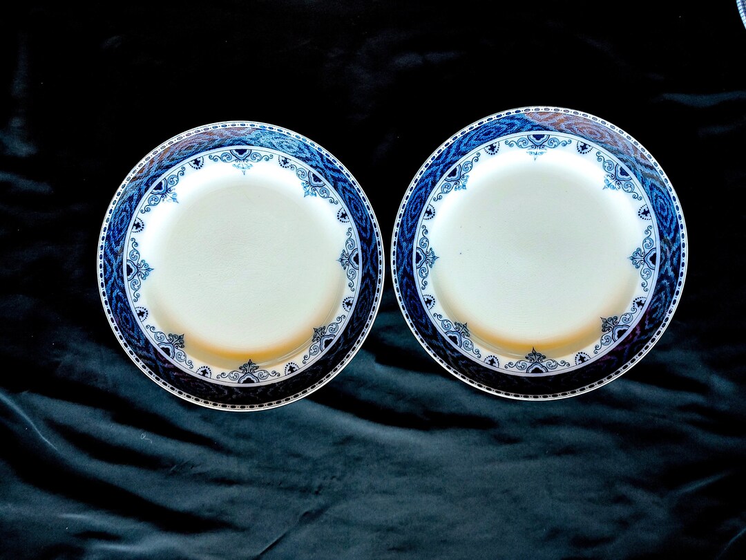Set of 2 Vintage Flow Blue Pottery Blue White Dinner Plates Solent ...