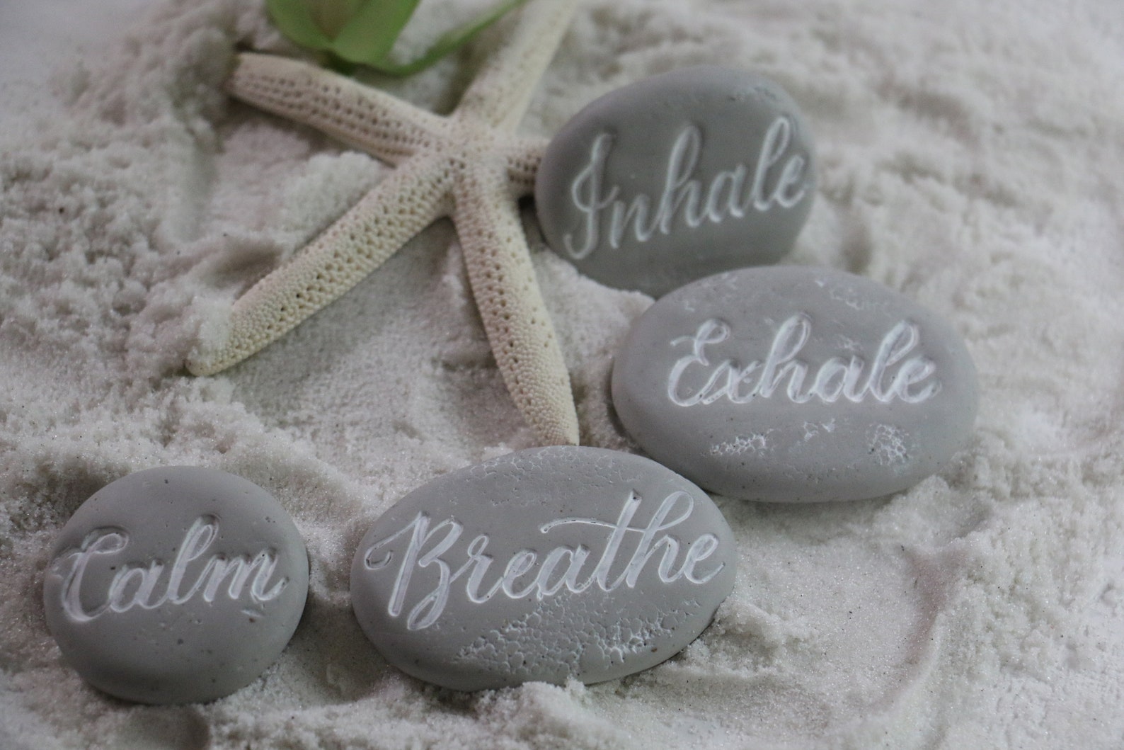 Large Mindfulness Clay Stone, Set of 4 Gray, Inhale Exhale Breathe Calm ...