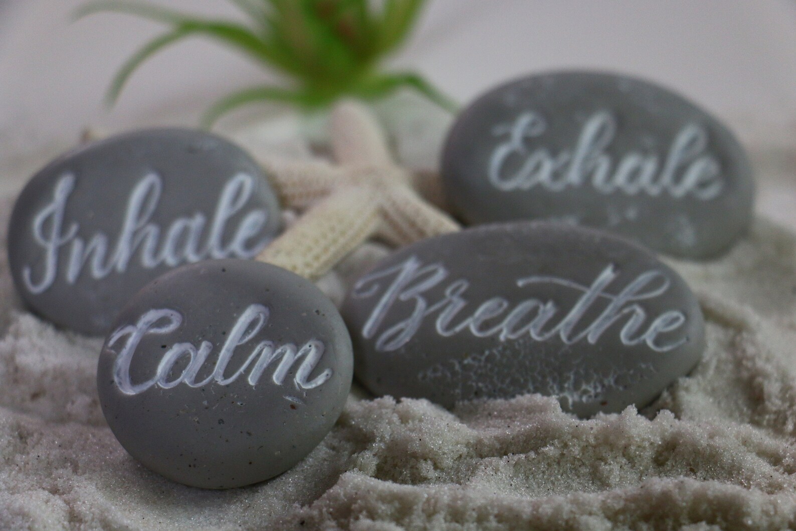 Large Mindfulness Clay Stone Set of 4 Gray Inhale Exhale - Etsy