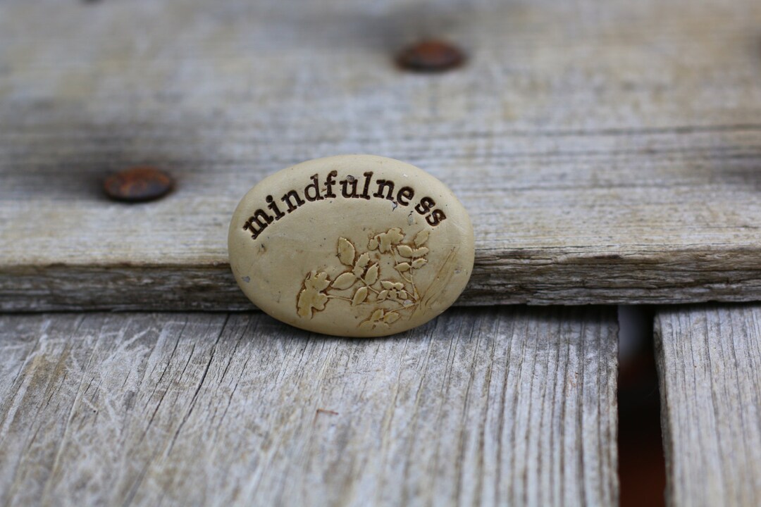 Mindfulness CLAY Stone, Meditation Art, Painted Gold Floral, Oval Hand ...