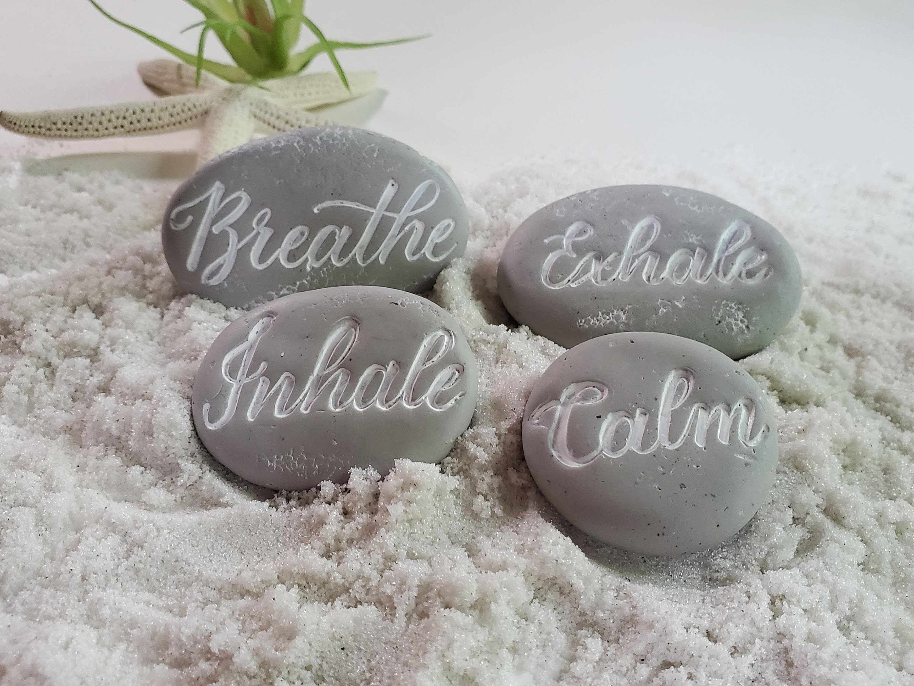 Large Mindfulness Clay Stone Set of 4 Gray Inhale Exhale - Etsy.de
